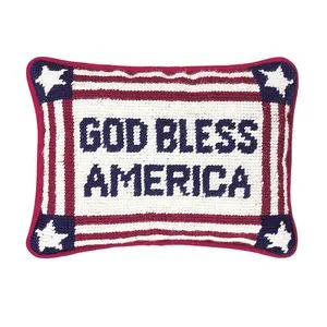 C&F HOME Patriotic "god Bless America" Needlepoint Mini Accent Pillow - Blue