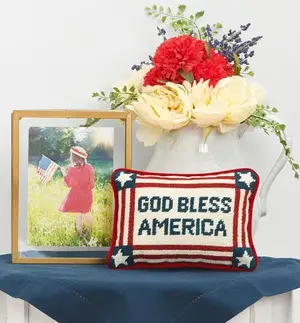 C&F HOME Patriotic "god Bless America" Needlepoint Mini Accent Pillow