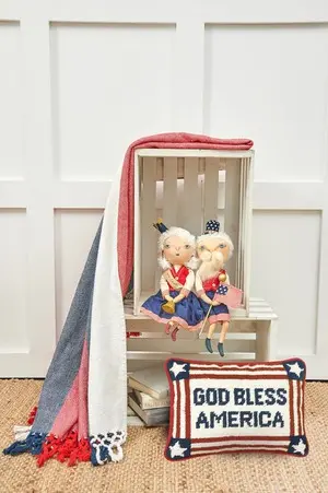 C&F HOME Patriotic "god Bless America" Needlepoint Mini Accent Pillow