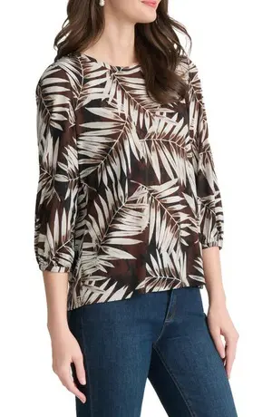 Jones New York Button Shoulder Palm Print Top