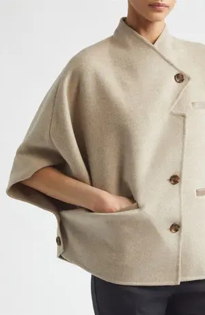 Max Mara Cashmere Cape With Leather Trim