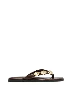THERAPY AUSTRALIA Guise Square Toe Thong Sandal With Gold Embellishments - Chocolate Smooth Pu