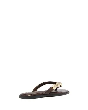 THERAPY AUSTRALIA Guise Square Toe Thong Sandal With Gold Embellishments - Chocolate Smooth Pu