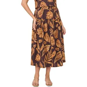 Halogen Tiered Cotton Midi Skirt - Rum Raisin