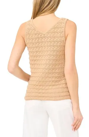 Halogen Openwork Sleeveless V-neck Sweater - Sesame