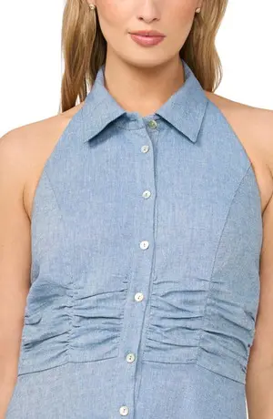 Halogen Button-up Cotton & Linen Blend Halter Shirtdress