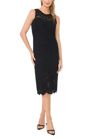 Halogen Crochet Sheath Dress - Rich Black