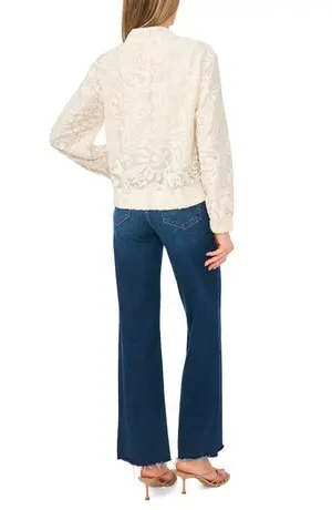 Halogen Floral Lace Knit Bomber Jacket