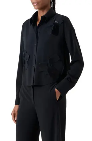 Akris Laser Cut Flower Embellished Crepe Shirt