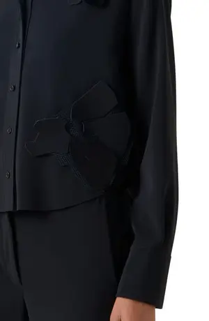 Akris Laser Cut Flower Embellished Crepe Shirt