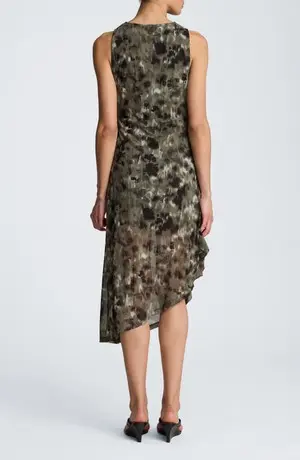 KENNETH COLE Sleeveless Asymmetrical Print Midi Dress