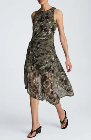 KENNETH COLE Sleeveless Asymmetrical Print Midi Dress