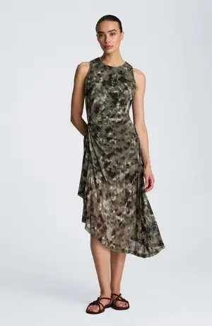 KENNETH COLE Sleeveless Asymmetrical Print Midi Dress