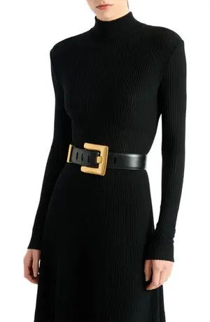 Balmain Calfskin Leather Belt With Anthem Buckle