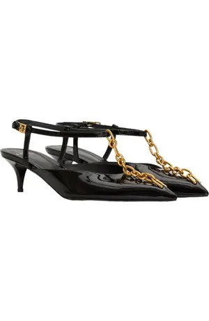 Balmain Sync Chain Kitten Slingbacks In Patent Leather - Black