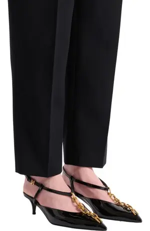 Balmain Sync Chain Kitten Slingbacks In Patent Leather