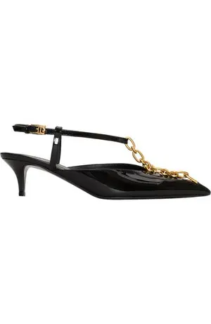 Balmain Sync Chain Kitten Slingbacks In Patent Leather