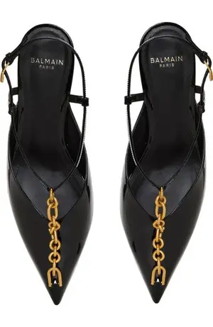 Balmain Sync Chain Kitten Slingbacks In Patent Leather