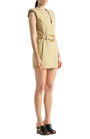 Balmain Short Belted Gabardine Dress - Beige