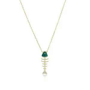 THE LOVERY FINE JEWELRY 14k Gold-plated Sterling Silver And Cubic Zirconia Fish Necklace - Malachite