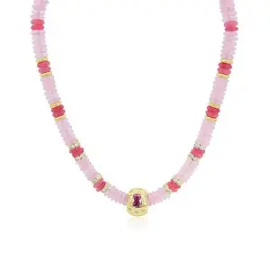 THE LOVERY FINE JEWELRY Gold Plated Bead Rondel Necklace - Pink
