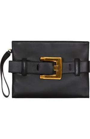 Balmain Anthem Smooth Leather Clutch - Black