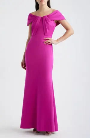 Eliza J Pleated Off The Shoulder Mermaid Gown - Orchid