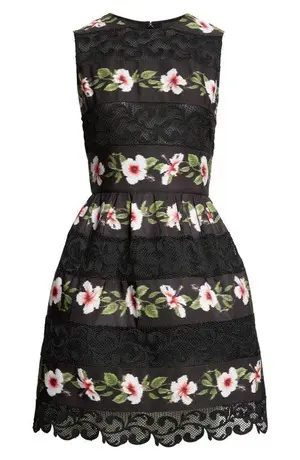 Oscar De La Renta Chiné Hibiscus Stripe Faille Dress