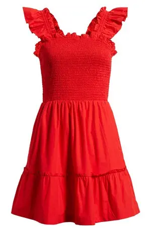 Chelsea28 Smocked Tiered Mini Dress - Red Bloom