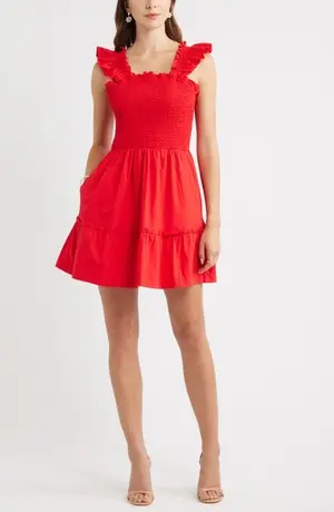 Chelsea28 Smocked Tiered Mini Dress - Red Bloom