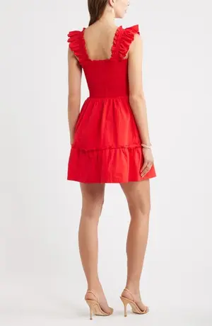 Chelsea28 Smocked Tiered Mini Dress - Red Bloom