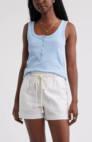 Caslon Cotton Blend Rib Henley Tank - Blue Windsurfer