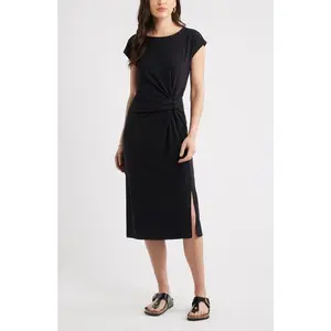 Caslon Twist Cotton Blend Knit Midi Dress - Black