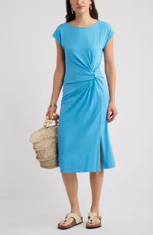 Caslon Twist Cotton Blend Knit Midi Dress - Blue Maya
