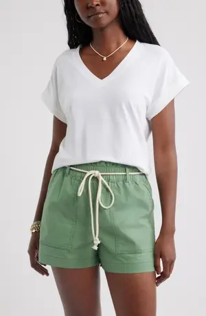 Caslon Roll Cuff V-neck T-shirt - White