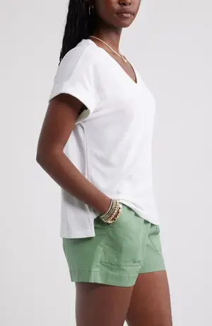 Caslon Roll Cuff V-neck T-shirt - White