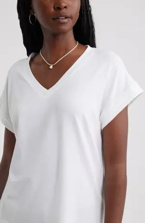 Caslon Roll Cuff V-neck T-shirt - White