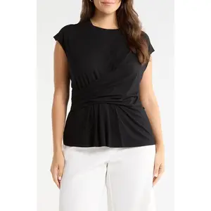 Nordstrom Cap Sleeve Drape Front Top Black