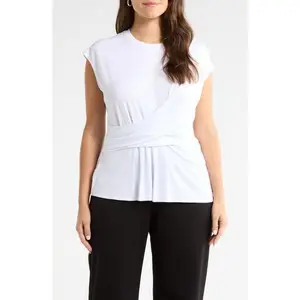 Nordstrom Cap Sleeve Drape Front Top - White
