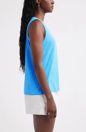 Caslon Cotton Blend Slub Swing Tank - Blue Maya
