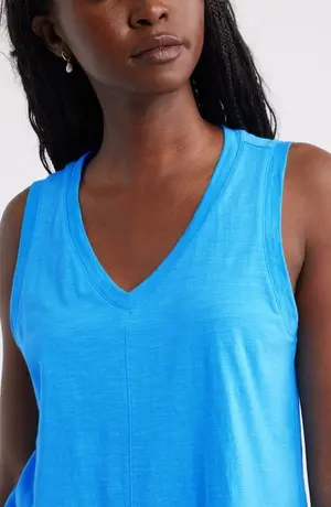 Caslon Cotton Blend Slub Swing Tank - Blue Maya