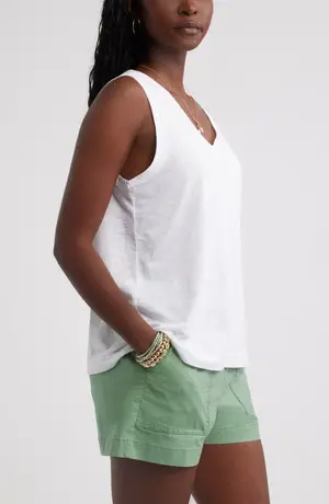 Caslon Cotton Blend Slub Swing Tank - White