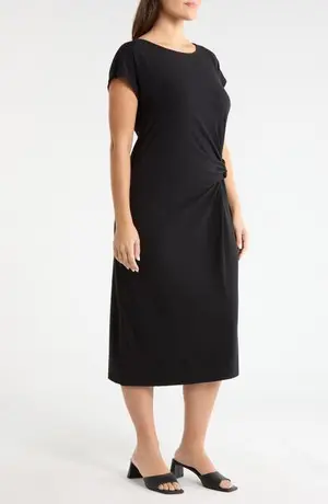 Caslon Twist Cotton Blend Knit Midi Dress - Black