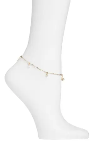 NORDSTROM Faux Pearl & Cubic Zirconia Charm Anklet