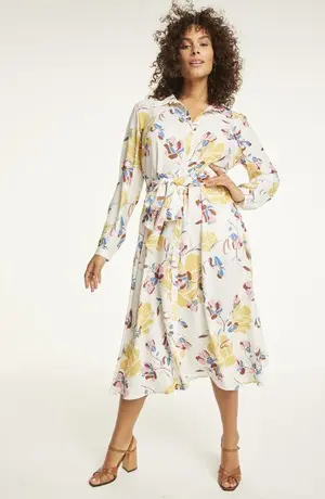 Halogen Long Sleeve Midi Shirtdress