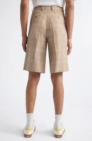 Ami Pleated Glen Plaid Virgin Wool Twill Shorts