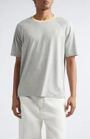 Ami De Coeur Embroidered Cotton Ringer T-shirt - Gris Chine Clair/jaune