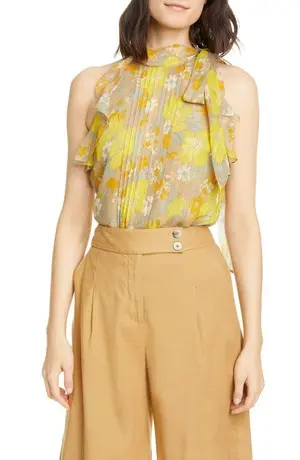 Veronica Beard Dali Metallic Stripe Silk Tank - Yellow Multi