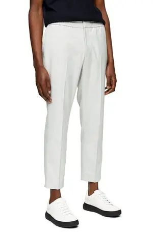 Topman Slim Fit Check Crop Pants - Grey