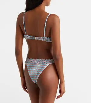 Faithfull The Brand Esterel Checked Ruffled Bikini Bottoms - Blue